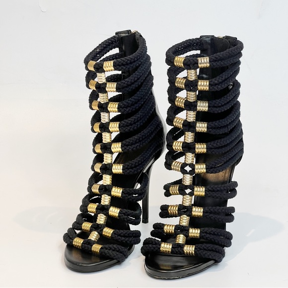 Balmain | Shoes | Balmain Hm Black And Gold Strappy Stiletto Heels Eur ...